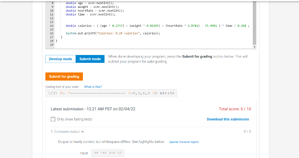 Solved 8.8 LAB: Expression for calories burned during | Chegg.com