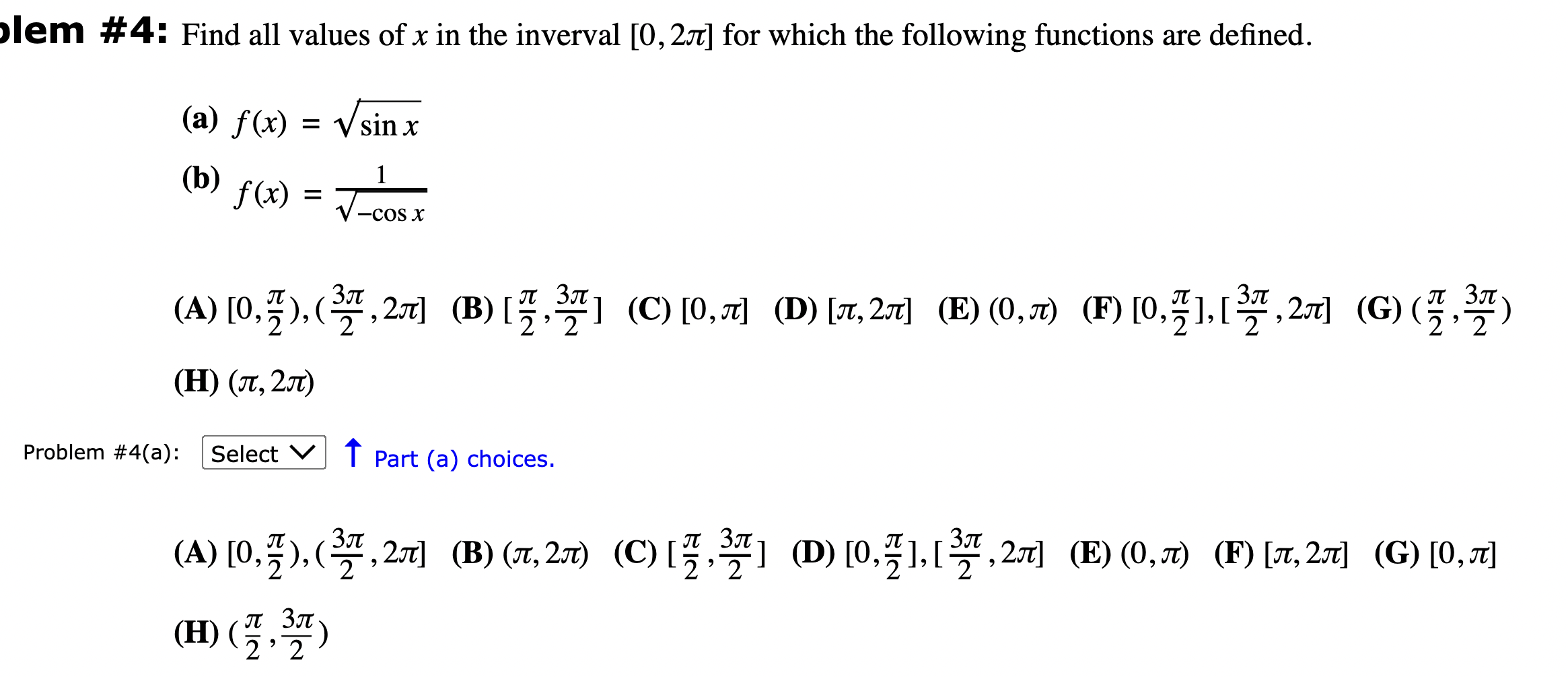 Solved lem \#4: Find all values of x in the inverval [0,2π] | Chegg.com