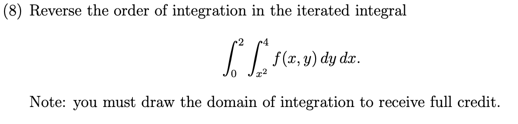 Solved 8 Reverse The Order Of Integration In The Iterated