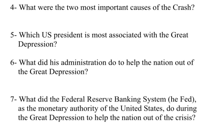 Solved 1- What month and year did the Great Depression | Chegg.com