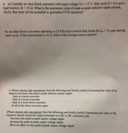 Solved 4. a) Consider an ideal Buck converter with input | Chegg.com