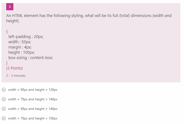 Solved 3 An HTML element has the following styling, what | Chegg.com