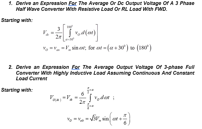 Solved 1. Derive an Expression For The Average Or Dc Output | Chegg.com