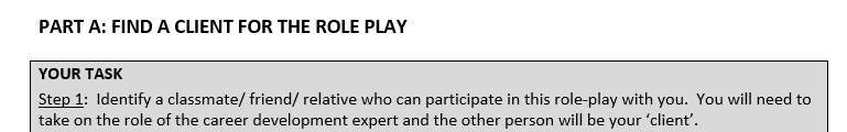 Solved PART A: FINDA CLIENT FOR THE ROLE PLAY YOUR TASK Step | Chegg.com