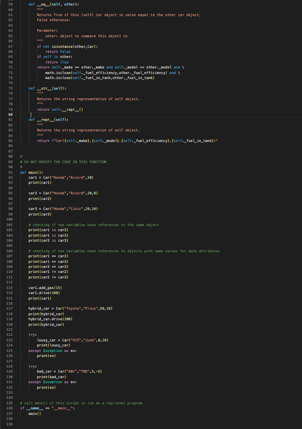 Solved - The file WEX-7.py defines a class named Car with | Chegg.com