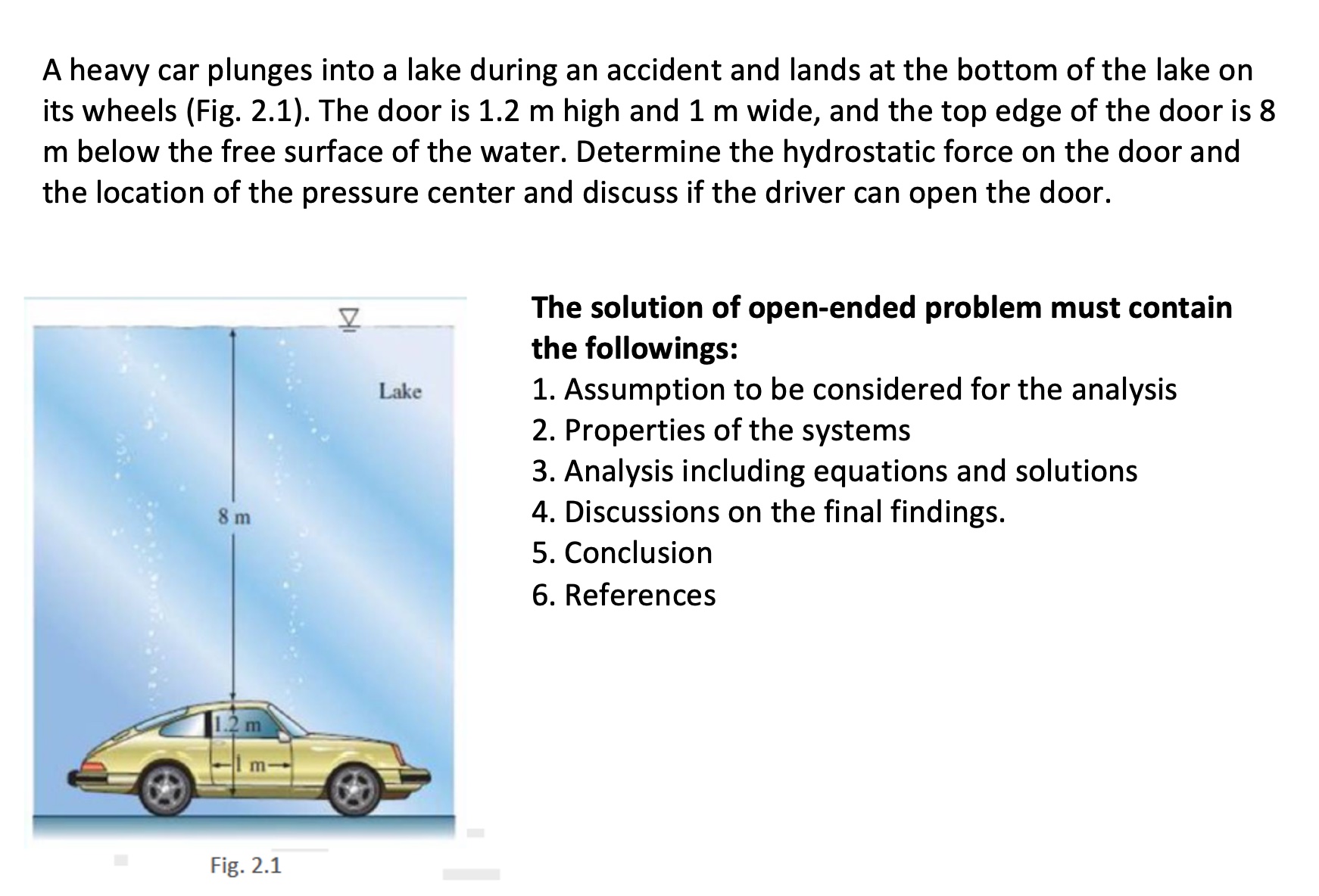 A heavy car plunges into a lake during an accident | Chegg.com
