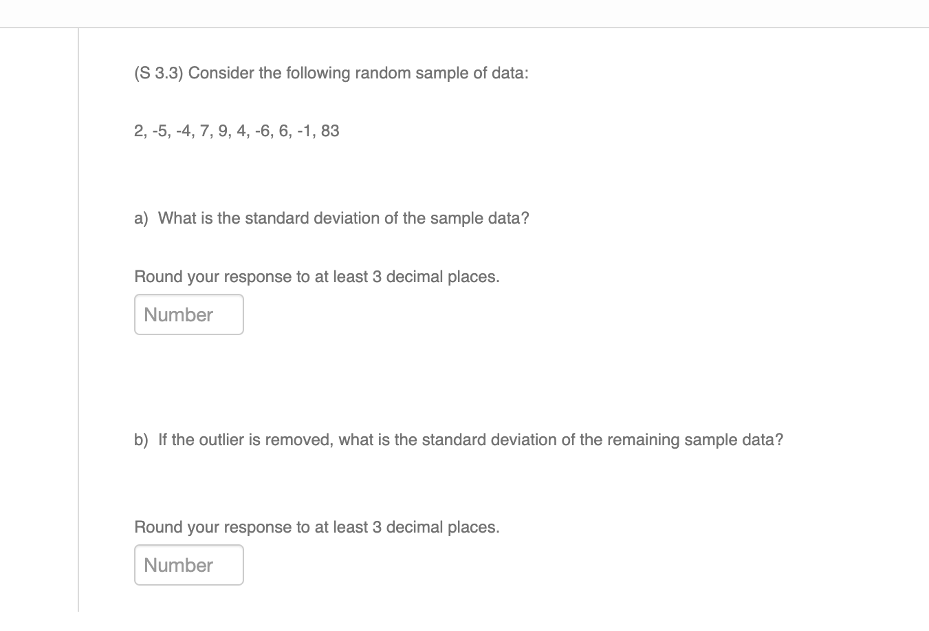 Solved (S 3.3) Consider the following random sample of data: | Chegg.com
