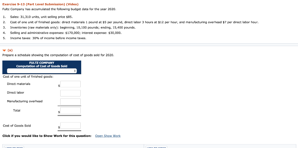 Solved Exercise 9-13 (Part Level Submission) (Video) Fultz | Chegg.com