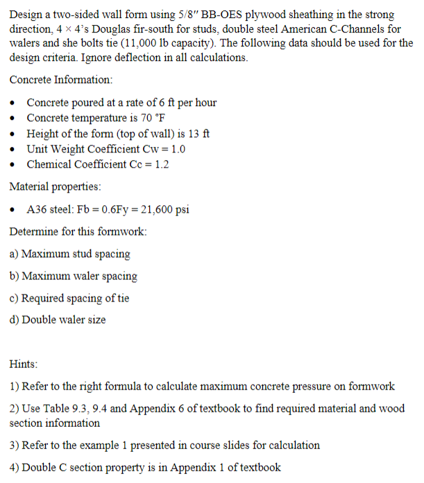 Solved TABLE 9.3 Common Wood Specie Allowable Stresses for | Chegg.com