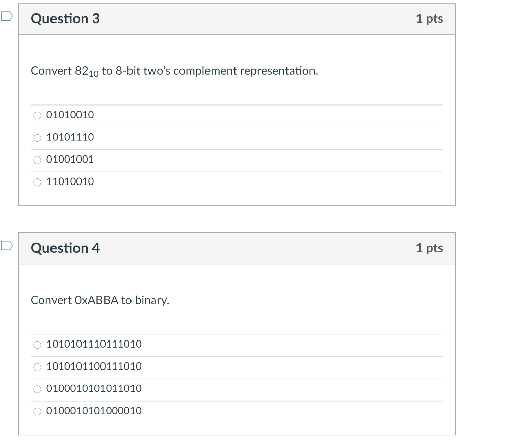 Solved Question 1 1 pts The number 12347 in base 10 is O 202 | Chegg.com