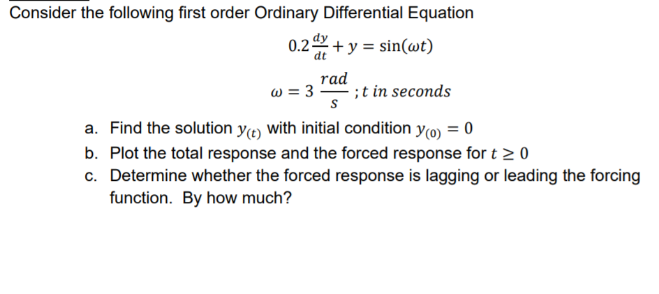 Solved Consider The Following First Order Ordinary