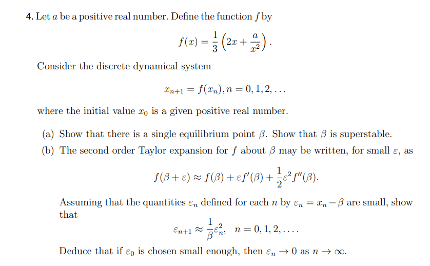 Solved 4. Let a be a positive real number. Define the | Chegg.com