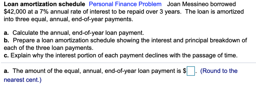 Solved Loan amortization schedule Personal Finance Problem | Chegg.com