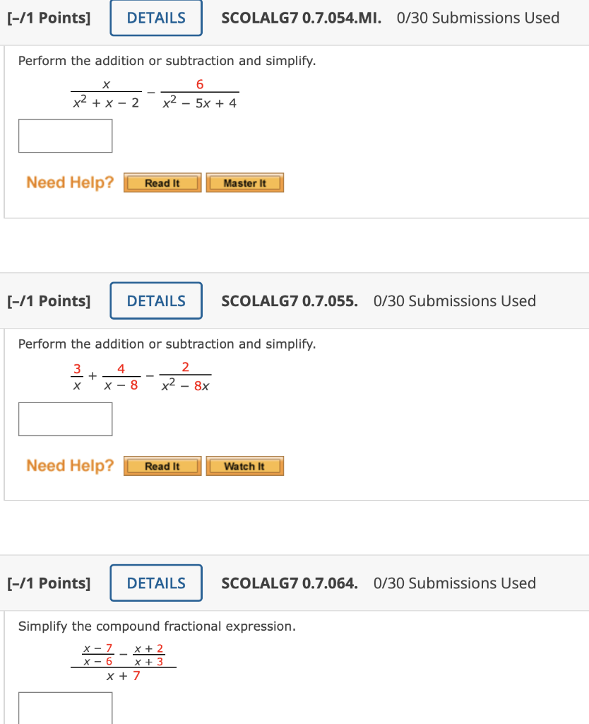 Solved Perform the addition or subtraction and simplify. | Chegg.com