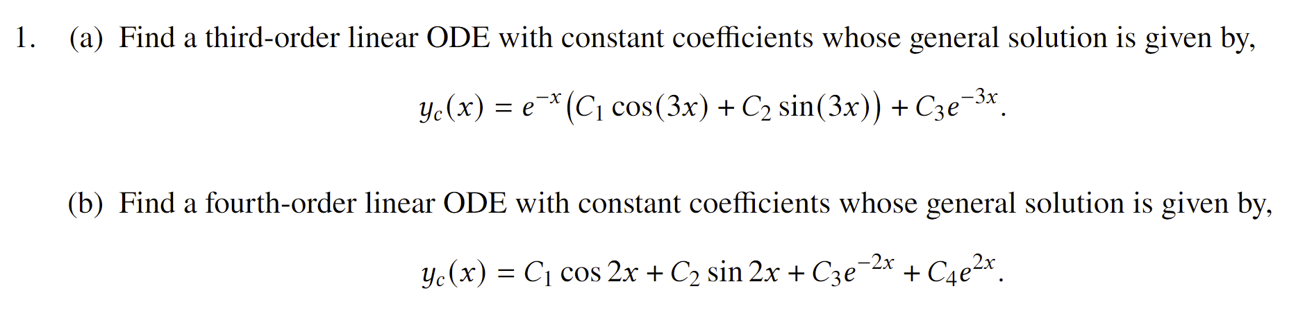 Solved 1. (a) Find a third-order linear ODE with constant | Chegg.com