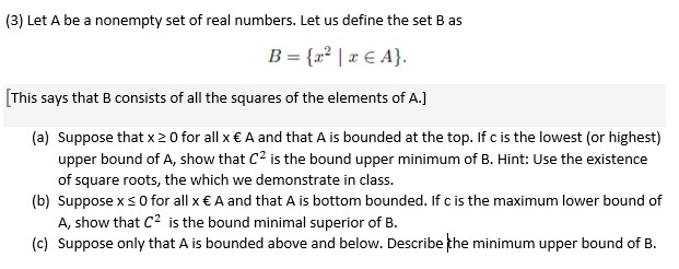 Solved (3) Let A be a nonempty set of real numbers. Let us | Chegg.com
