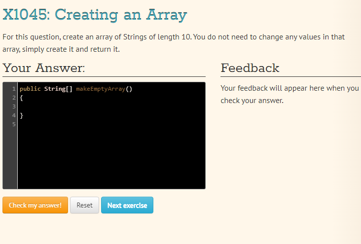 Solved For this question, create an array of Strings of | Chegg.com