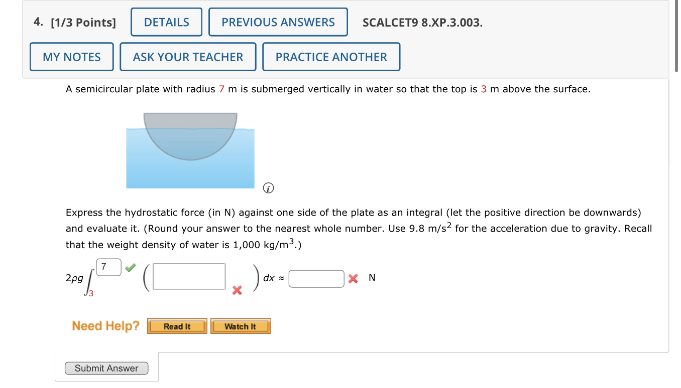 Solved Express The Hydrostatic Force In N Against One Side