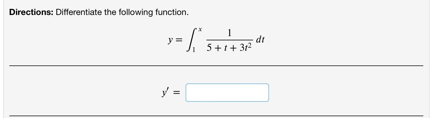 Solved Directions: Differentiate the following function. 1 y | Chegg.com