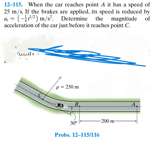 Solved 12-115. When the car reaches point A it has a speed | Chegg.com