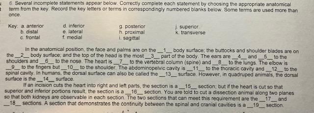 Solved 6. Several incomplete statements appear below. | Chegg.com