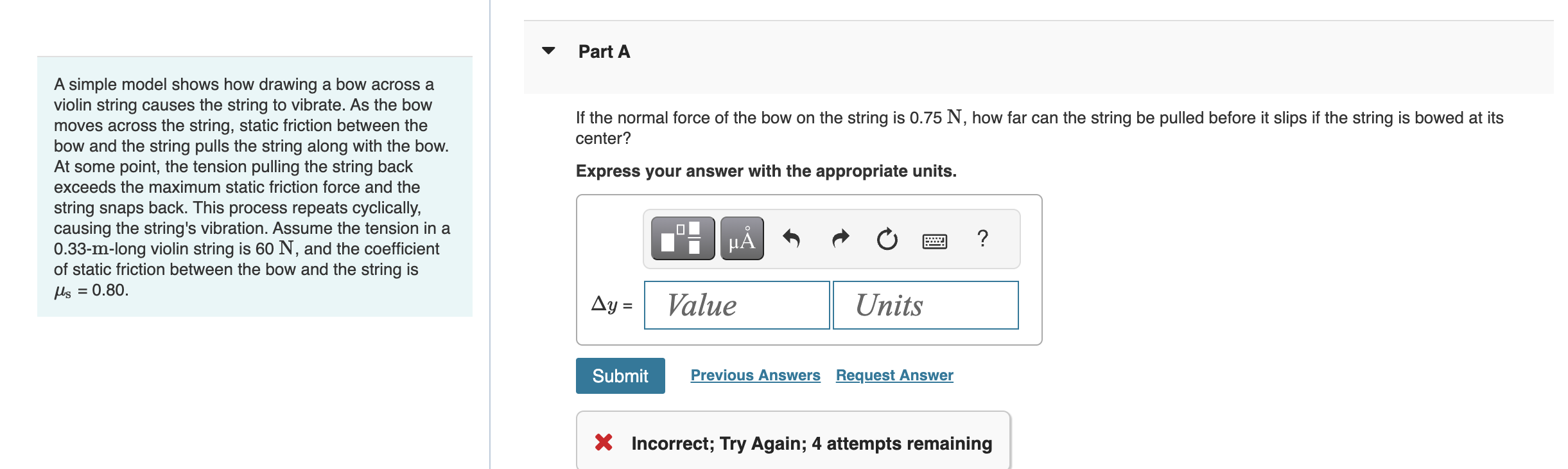 Solved A simple model shows how drawing a bow across a | Chegg.com