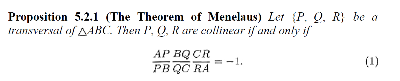 Solved Proposition 5.2.1 (The Theorem of Menelaus) Let | Chegg.com
