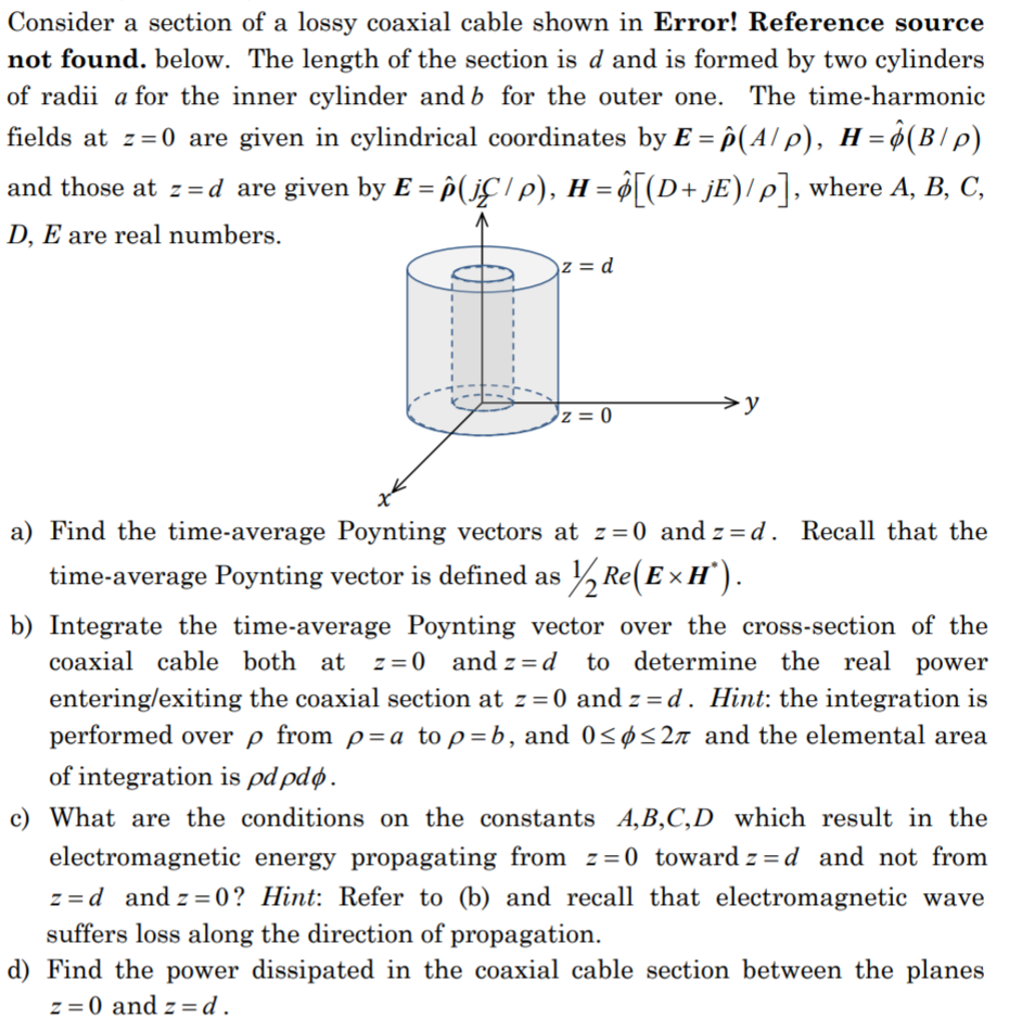 Consider a section of a lossy coaxial cable shown in | Chegg.com