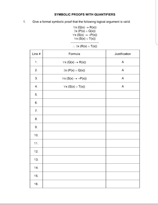 Solved SYMBOLIC PROOFS WITH QUANTIFIERS 1 Give a formal | Chegg.com