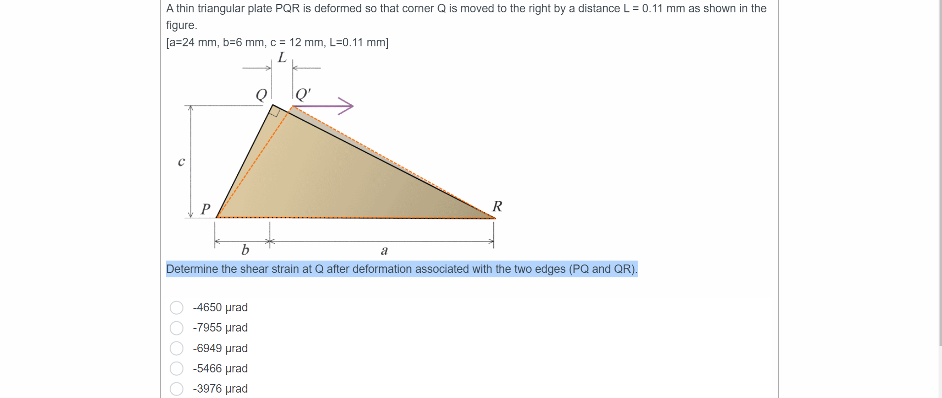 Solved A thin triangular plate PQR is deformed so that | Chegg.com