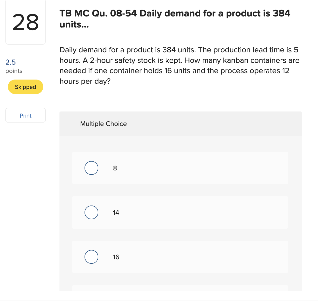 Solved TB MC Qu. 08-54 Daily demand for a product is 384 | Chegg.com