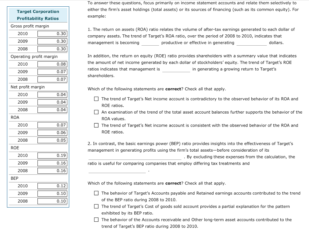 Solved Target Corporation Selected Income Statement, Balance | Chegg.com
