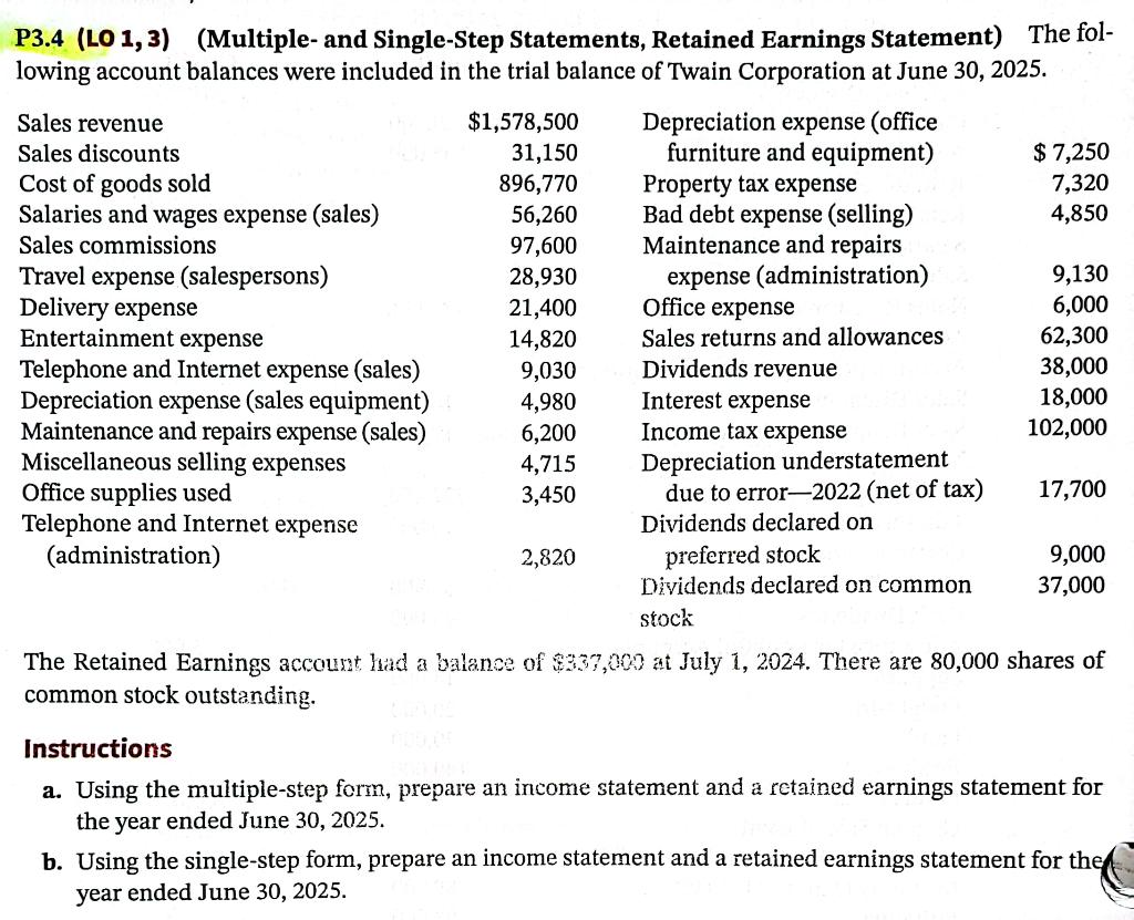 Solved P3.4 (LO 1, 3) (Multiple- and Single-Step Statements, | Chegg.com