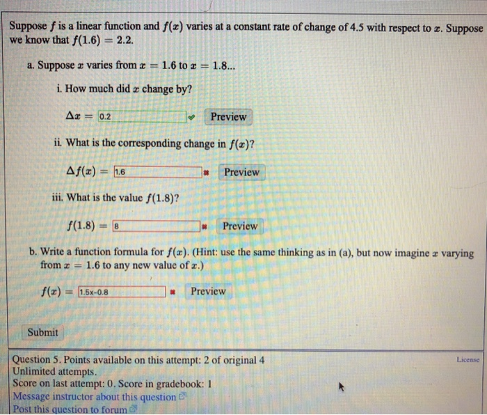 Solved Suppose f is a linear function and f(z) varies at a | Chegg.com