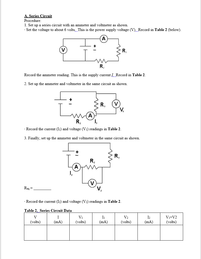 Solved A. Series Circuit Procedure: 1. Set up a series | Chegg.com
