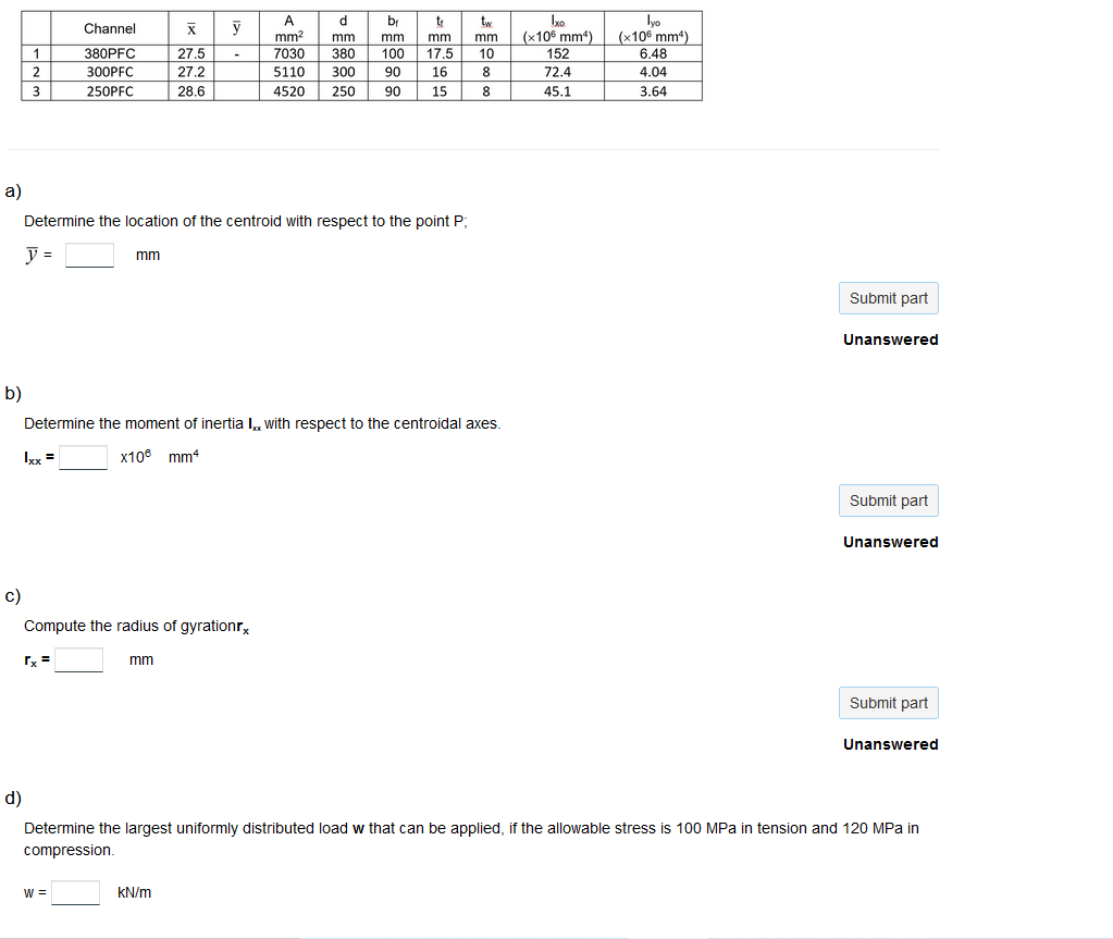 Solved A PFC Channel2 and a universal beam (UB) Section2 | Chegg.com