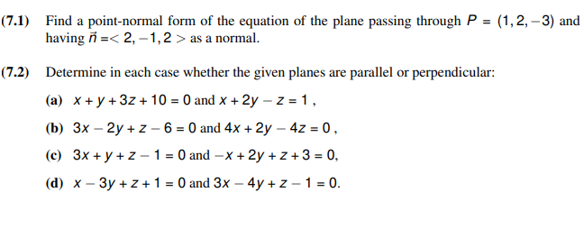 Solved (7.1) Find a point-normal form of the equation of the | Chegg.com