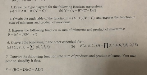 Solved 3. Draw the logic diagram for the following Boolean | Chegg.com