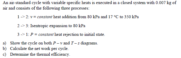 Solved An air-standard cycle with variable specific heats is | Chegg.com