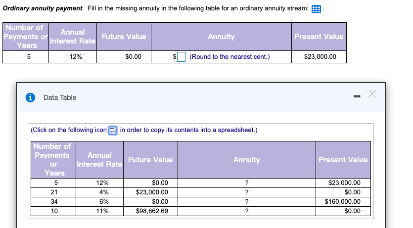 Solved Ordinary annuity payment. Fill in the missing annuity | Chegg.com
