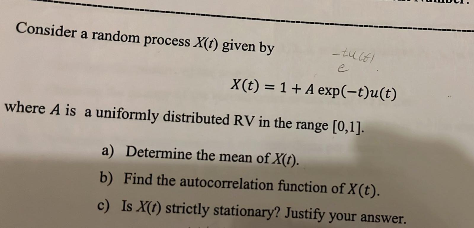 Solved Consider a random process X(t) given by | Chegg.com
