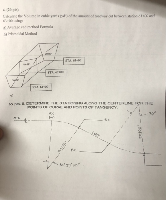 Solved 4. (20 pts) Calculate the Volume in cubic yards (yd*) | Chegg.com
