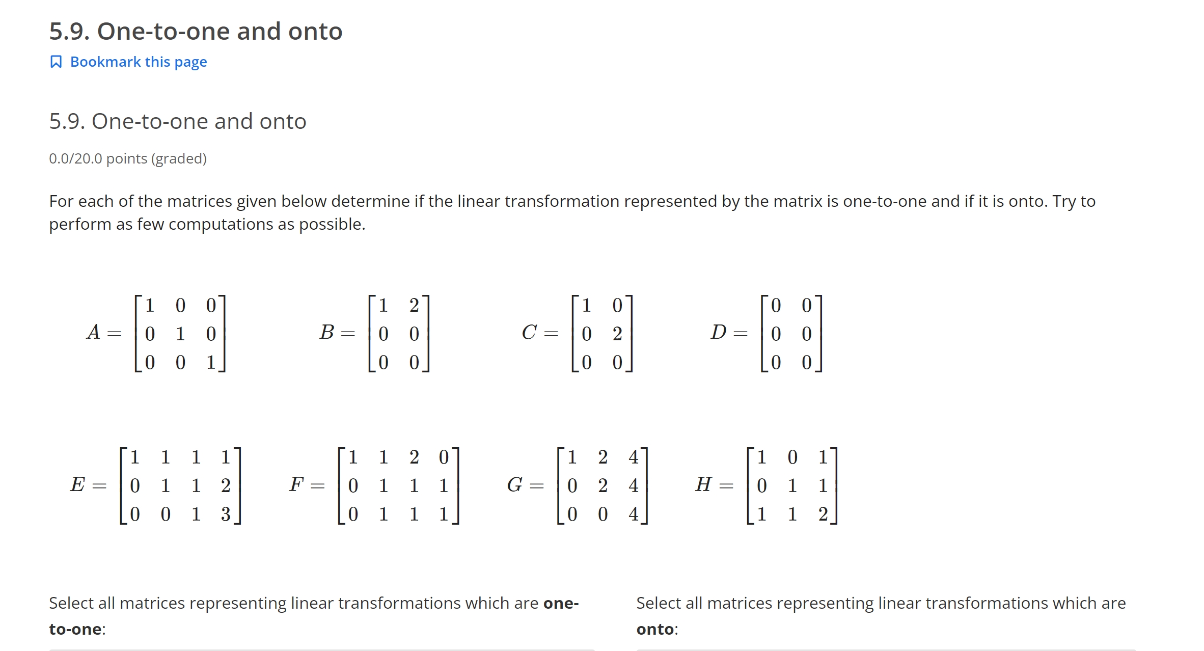 Solved 5.9. One-to-one and onto ๑ Bookmark this page 5.9. | Chegg.com