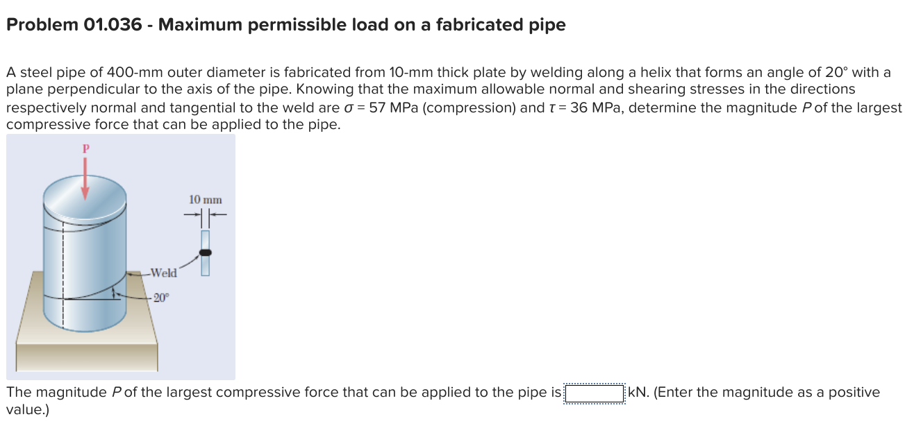 Solved Problem 01.036 - Maximum permissible load on a | Chegg.com