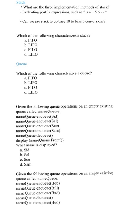 Solved Stack What are the three implementation methods of | Chegg.com
