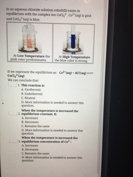 Solved In an aqueous chloride solution cobalt (ID exists in | Chegg.com
