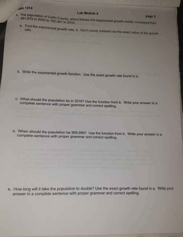 Solved math 1314 Lab Module 4 4. The population of Collin | Chegg.com
