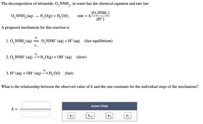 Solved The decomposition of nitramide, O2NNH2, in water has | Chegg.com