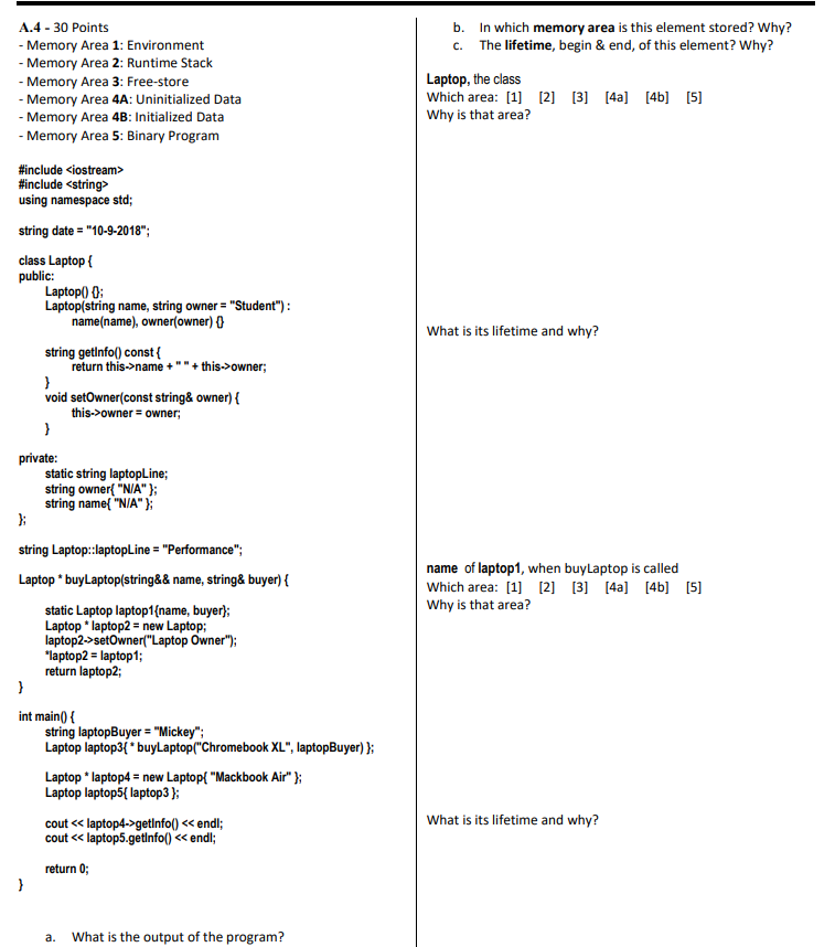 Solved A.4 30 Points - Memory Area 1: Environment - Memory | Chegg.com