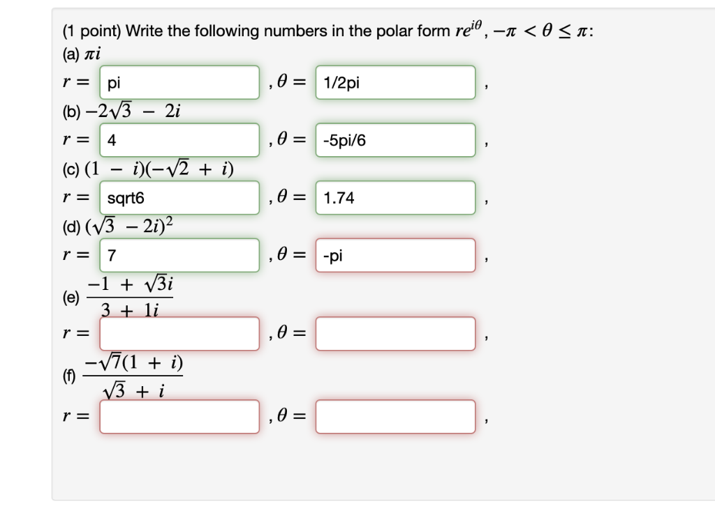 Solved , 0= 1/2pi (1 point) Write the following numbers in | Chegg.com